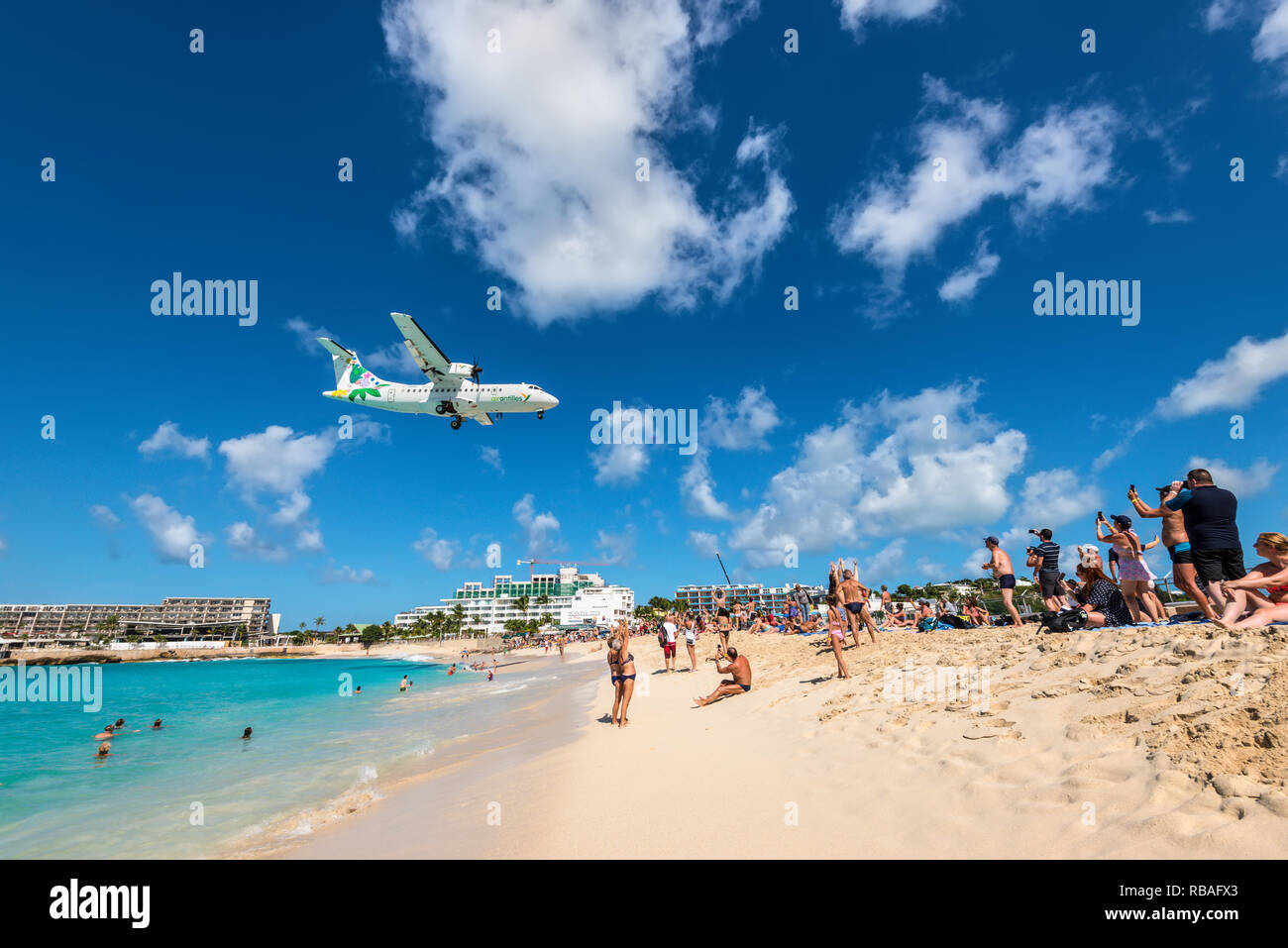 Simpson bay, Saint Maarten - December 17, 2018: A commercial jet ...