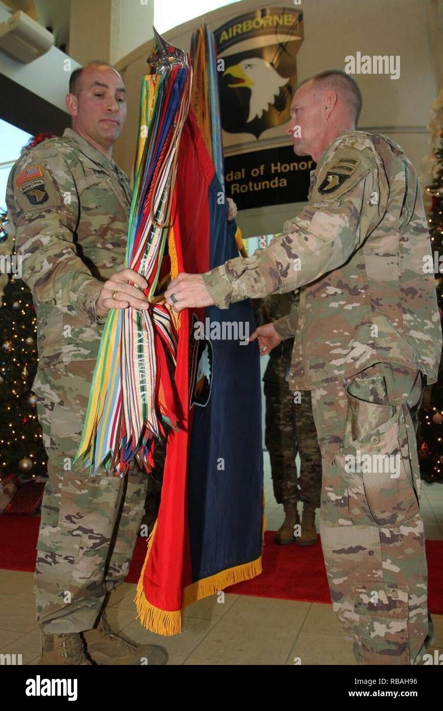 Maj. Gen. Andrew Poppas, 101st Airborne Division commander, and Command Sgt. Maj. Todd Sims ...