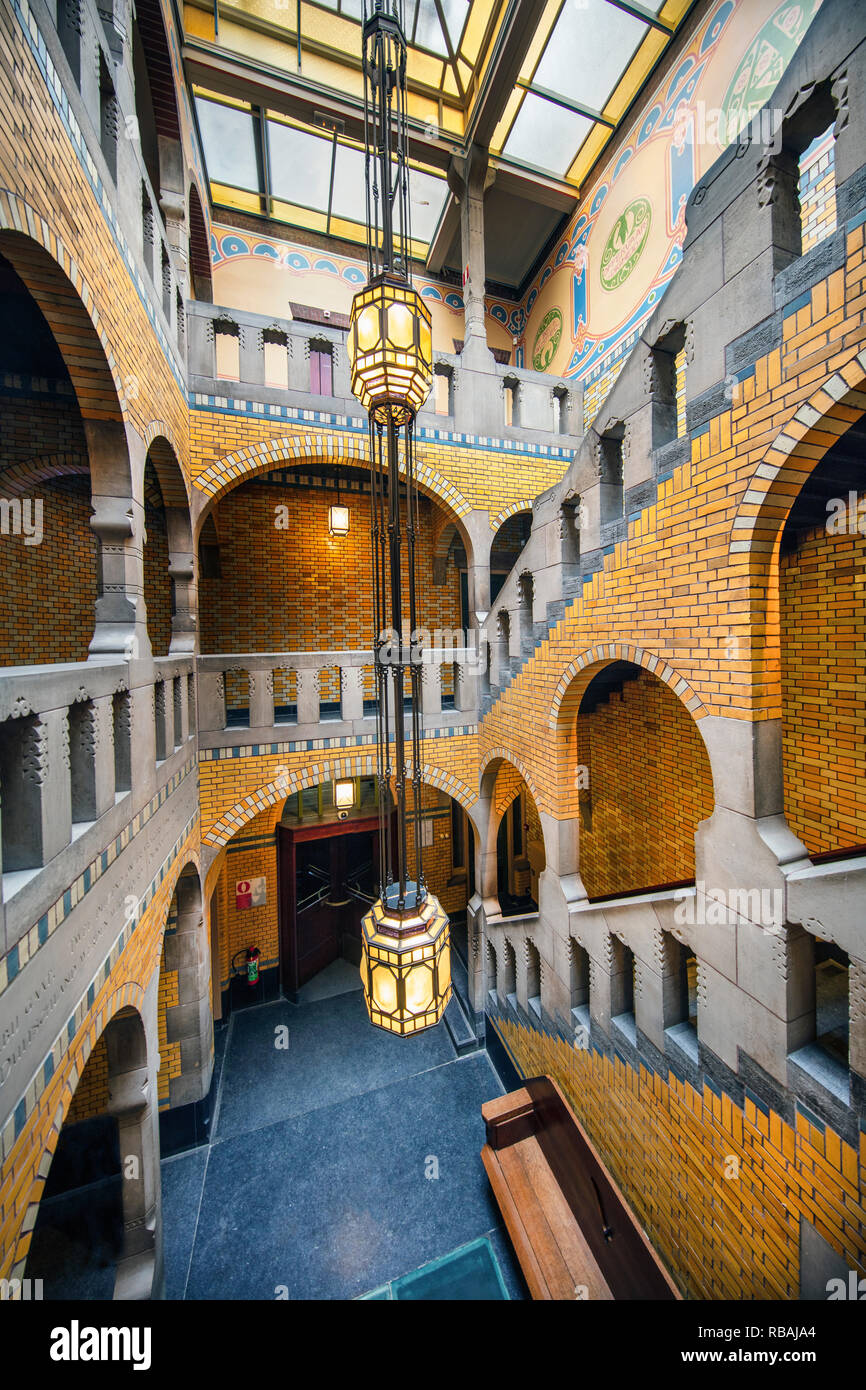 The Netherlands, Amsterdam, Reception and staircase in former trade ...