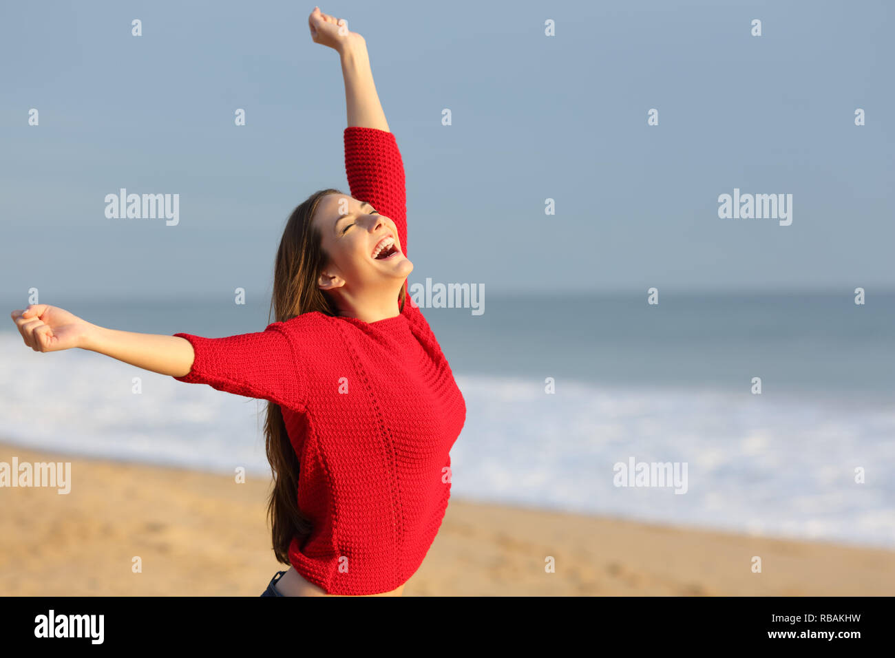Sun arms raising beach hi-res stock photography and images - Alamy