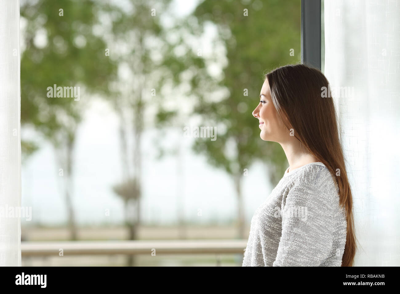 Woman open window home fresh air hi-res stock photography and images ...