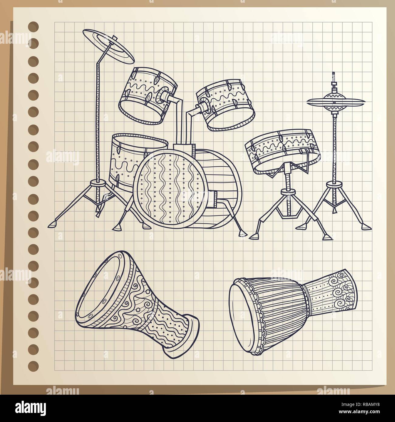 Musical Instruments. Drums set. Percussion. Vector illustration Stock ...