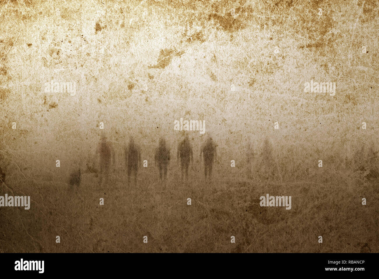 Very old grunge paper background with zombies or ghosts. Good for ...