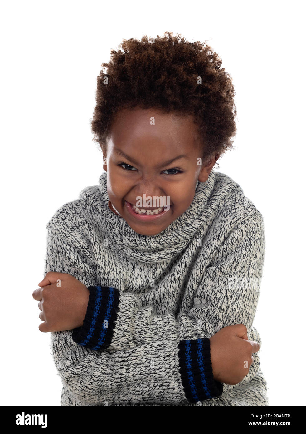 Funny expression of a small african child isolated on a white ...