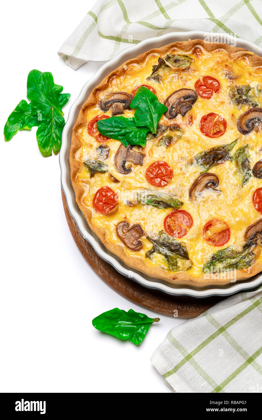 Baked homemade quiche pie in ceramic baking form Stock Photo - Alamy