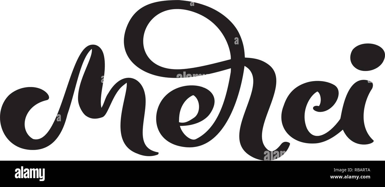 Vector hand drawn lettering Merci. Elegant modern handwritten ...