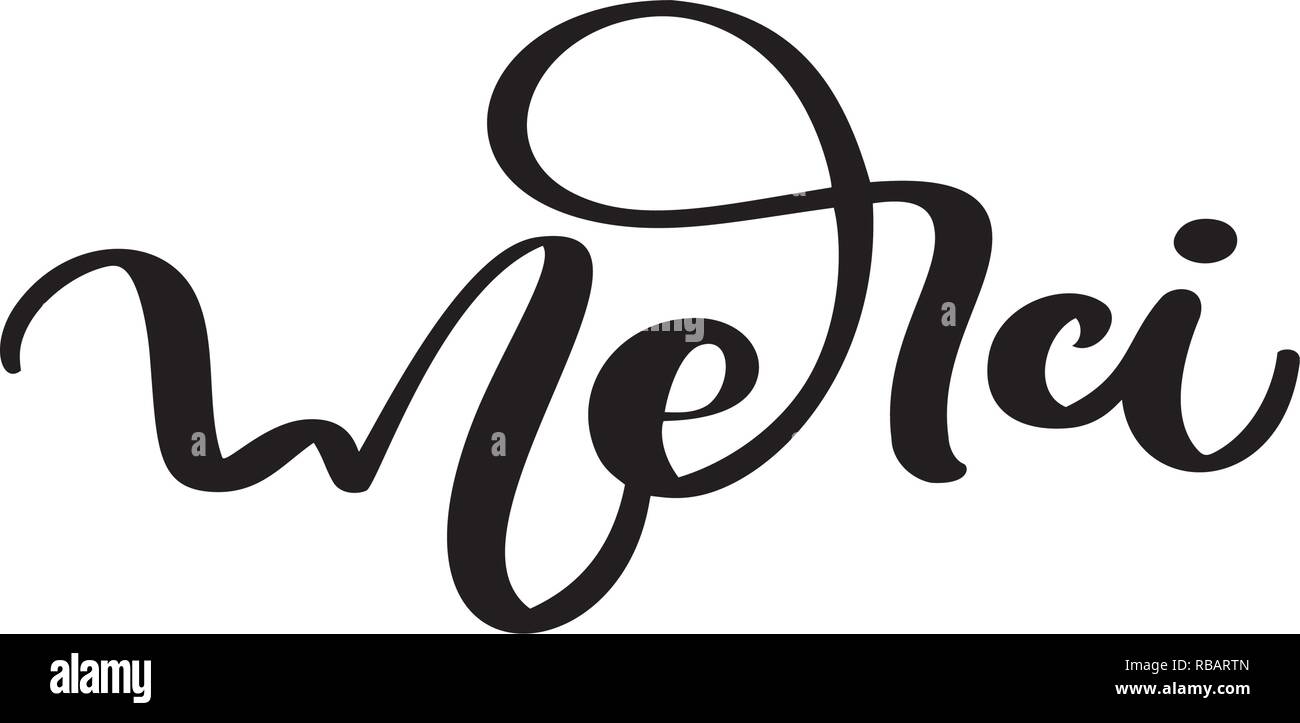 Vector hand drawn lettering Merci. Elegant modern handwritten ...