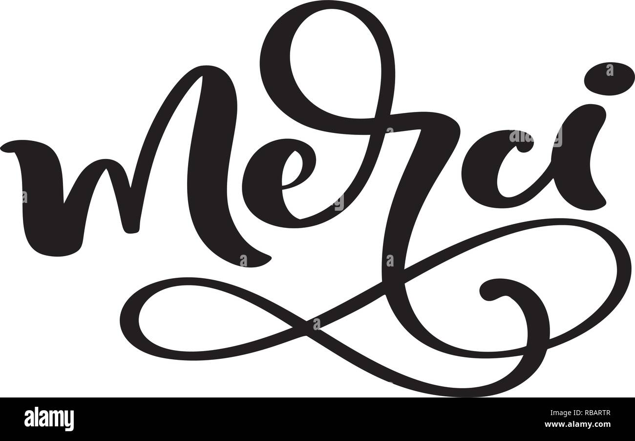 Vector hand drawn lettering Merci. Elegant modern handwritten ...