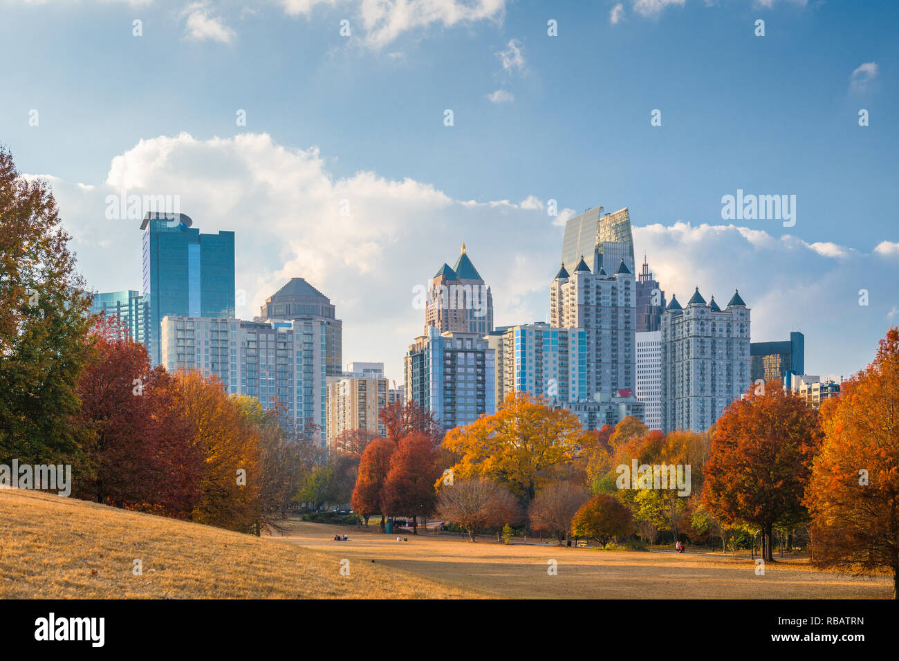 Atlanta, Georgia, USA midtown skyline from Piedmont Park in autumn in ...