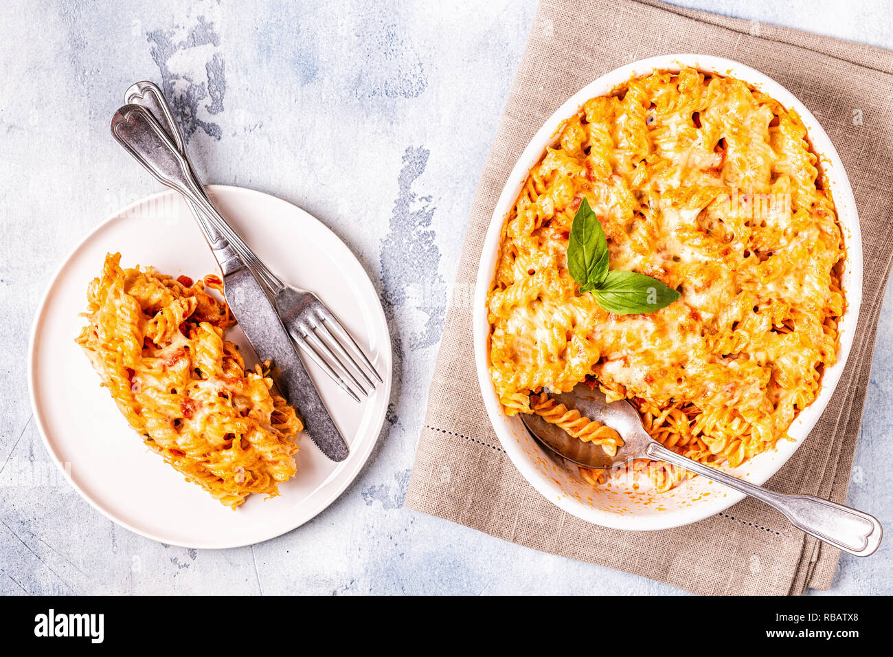 Mac and cheese, pasta baked with cheese sauce, top view Stock Photo - Alamy