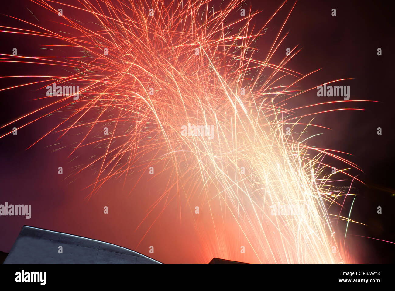 Live fireworks light up the sky with dazzling display.New Year ...