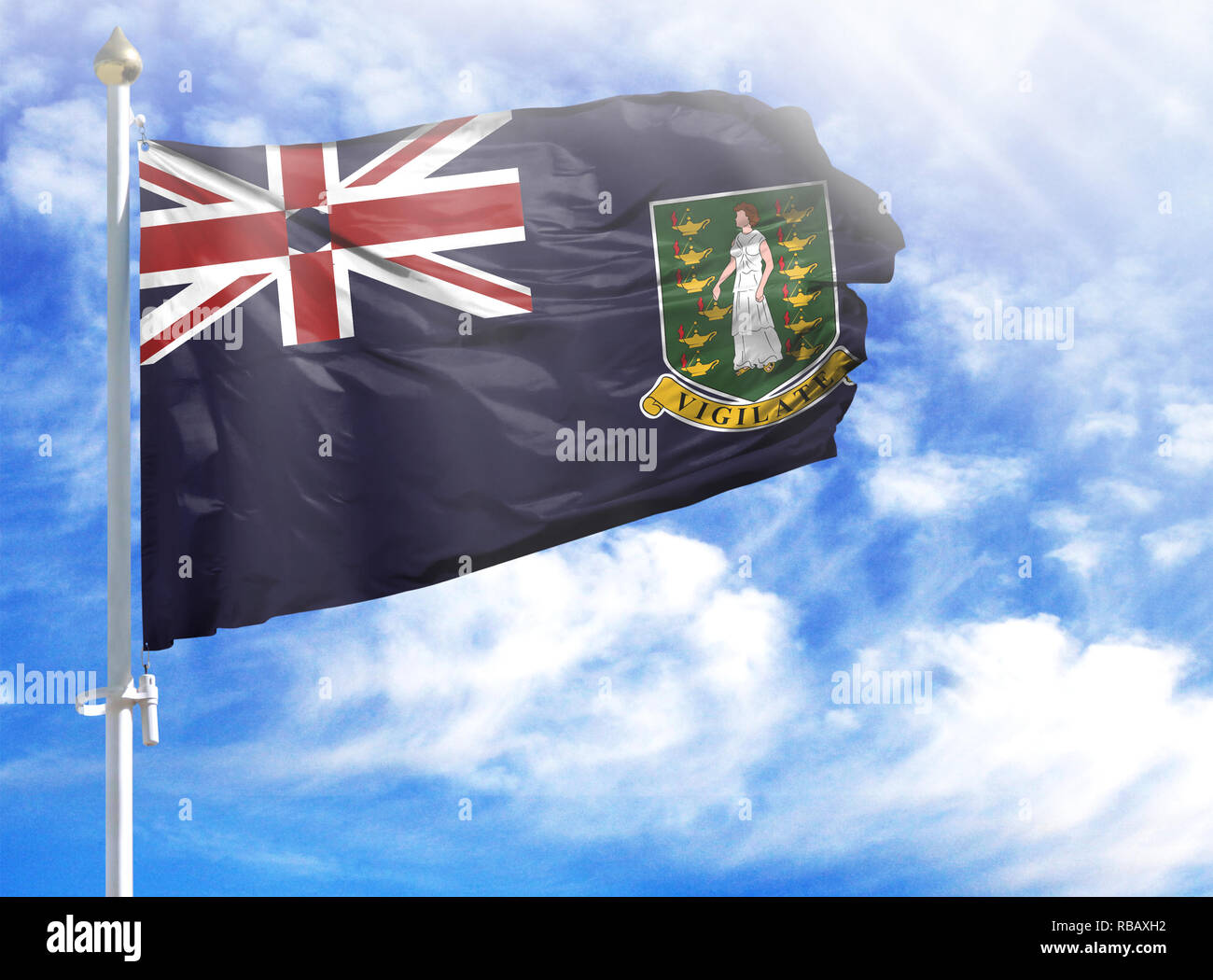Blue sky background with british virgin islands flag hi-res stock ...