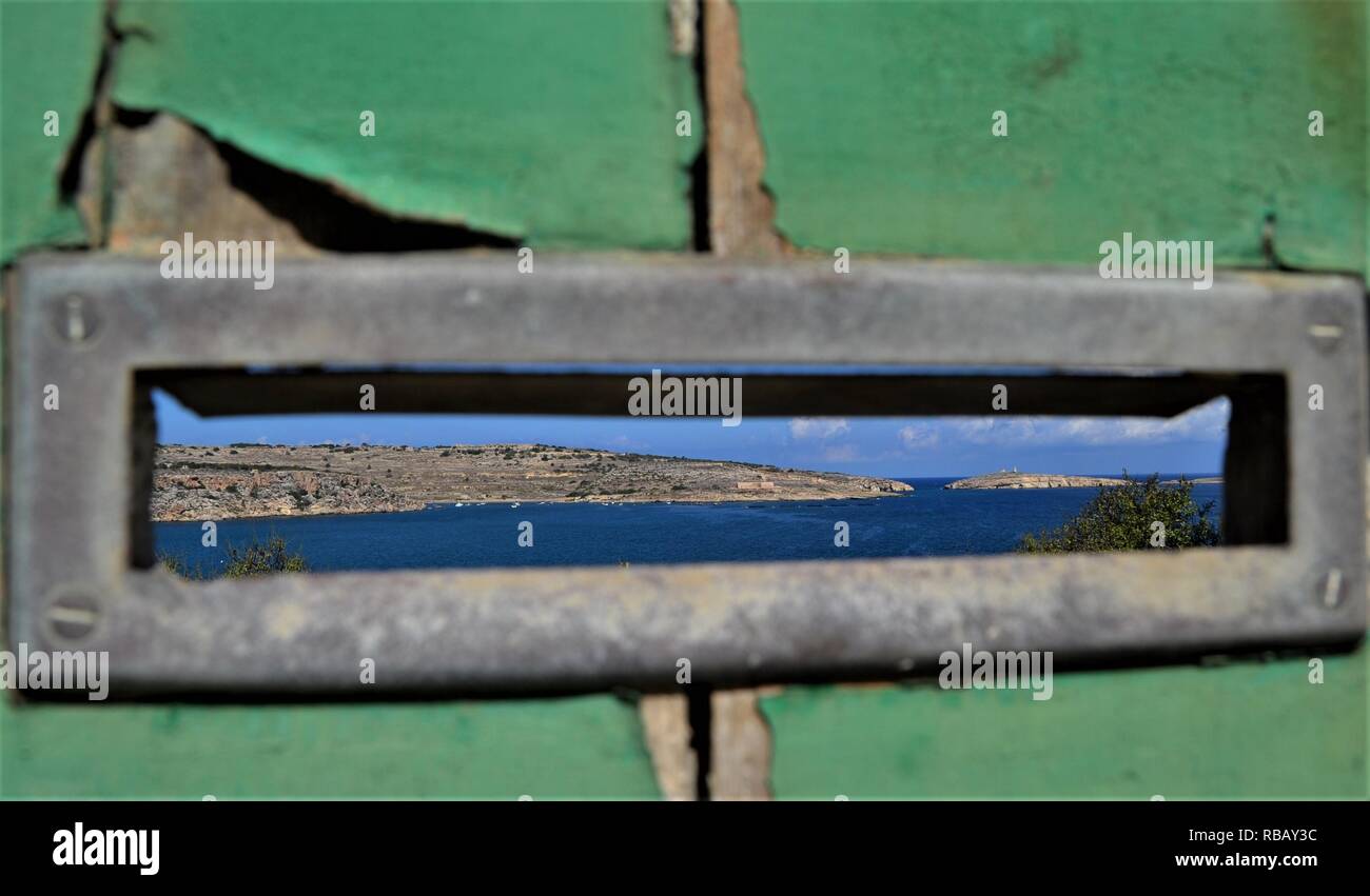 St. Paul's Bay through a letterbox, Malta MLA Stock Photo - Alamy