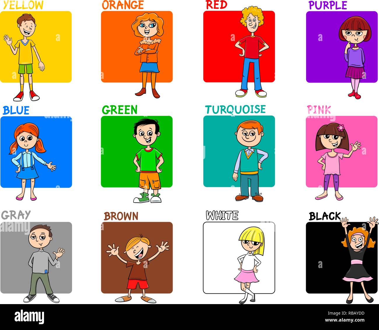 Cartoon Illustration of Basic Colors with Cute Children Characters ...