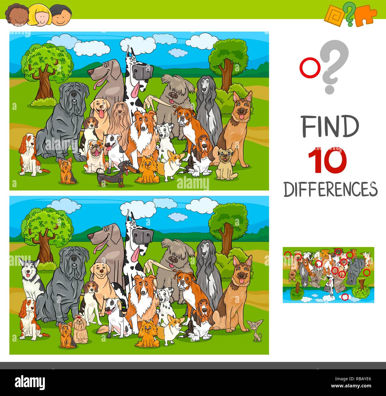 Cartoon Illustration of Finding Ten Differences Between Pictures ...