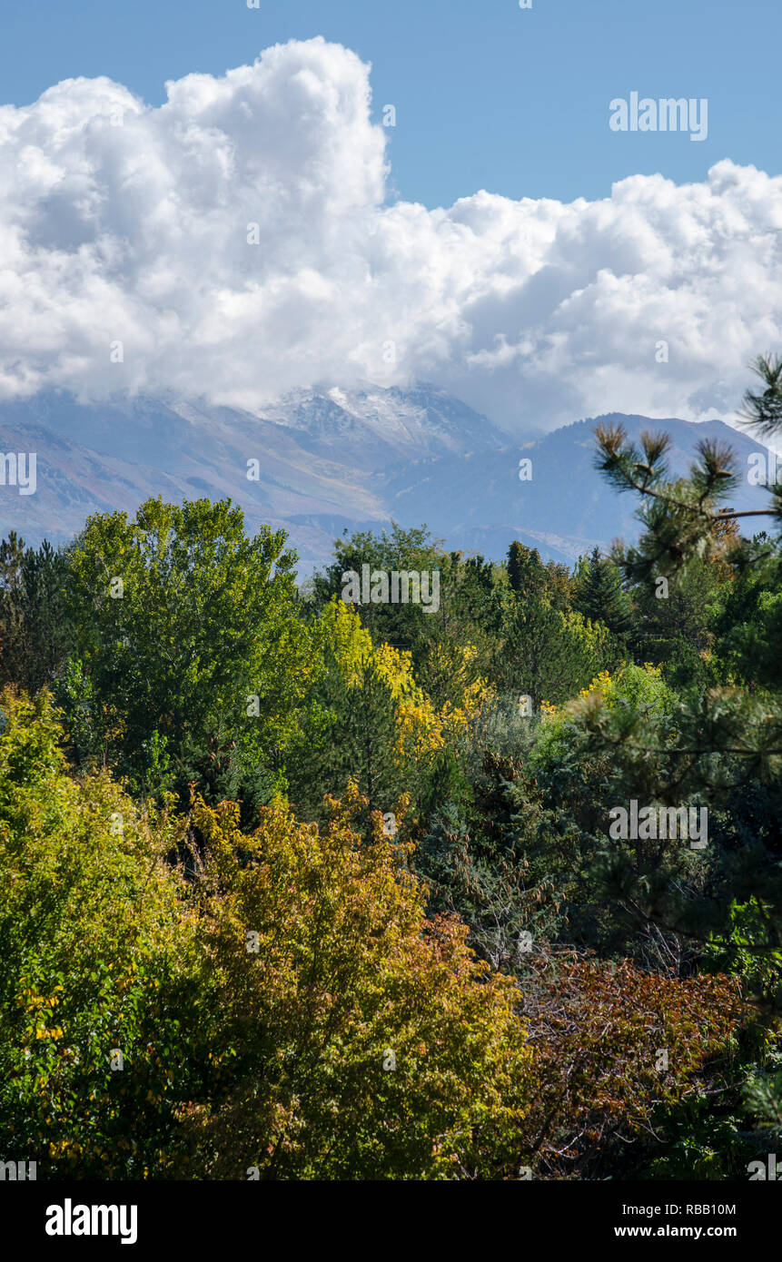 Ogden and mountains in Salt Lake City, Utah with snow during the fall ...