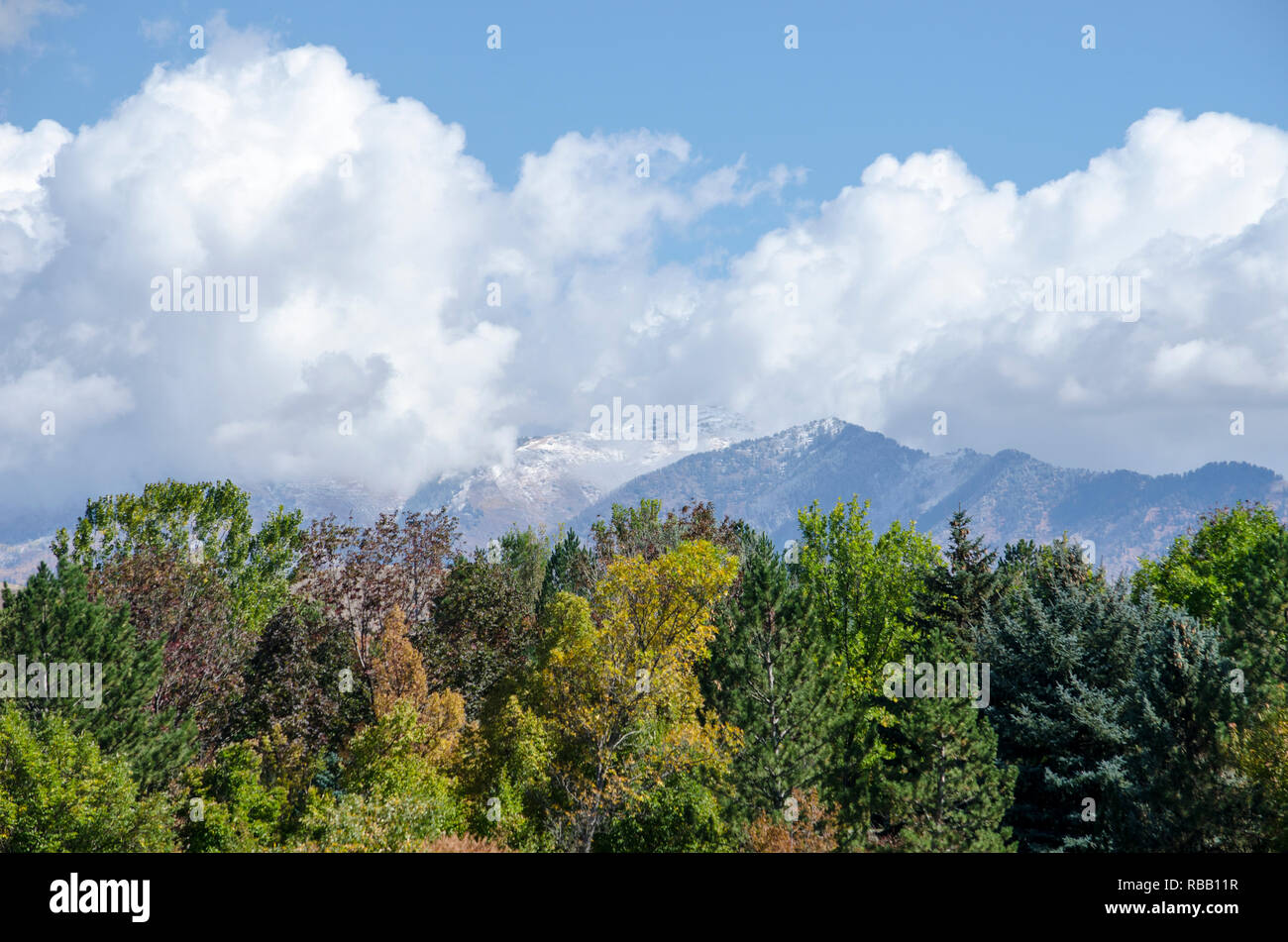 Ogden and mountains in Salt Lake City, Utah with snow during the fall ...