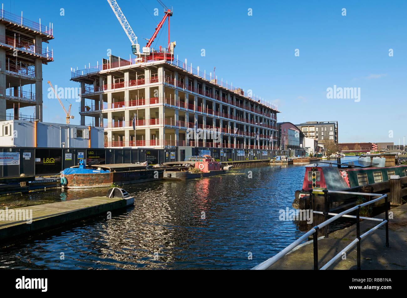 New apartments under construction on the River Lea near Hackney Wick ...