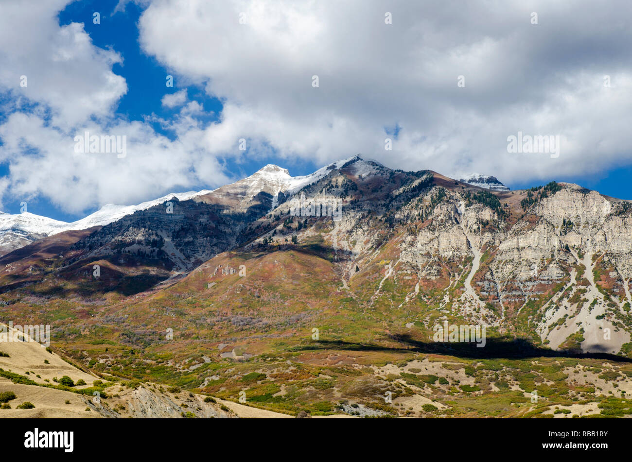 Ogden and mountains in Salt Lake City, Utah with snow during the fall ...