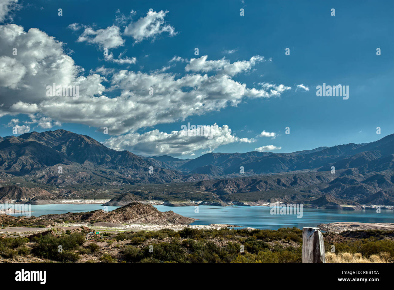 Potrerillos Dam Lake in Mendoza Argentina view of the Andes under a ...