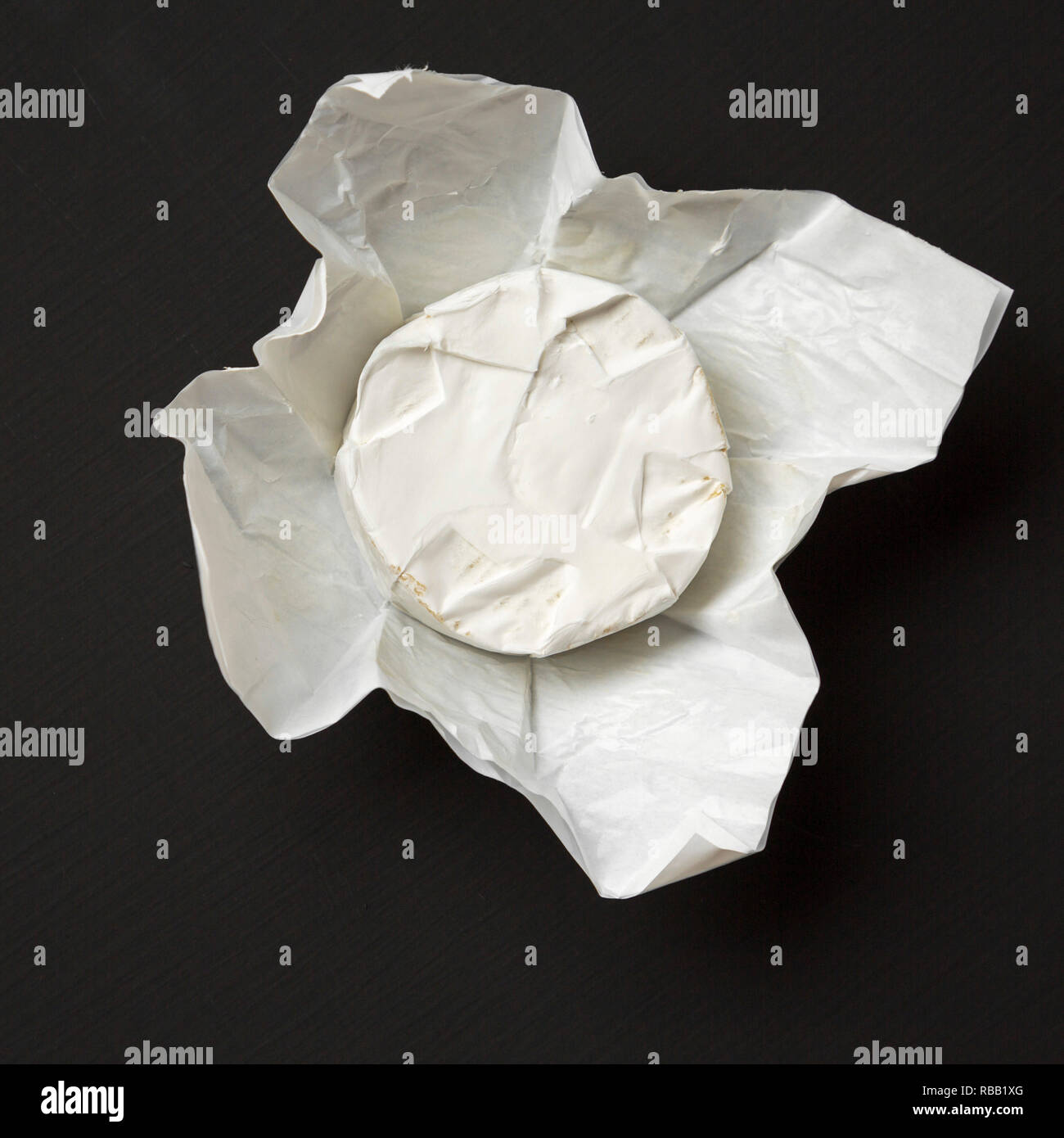 Cheese camembert or brie on dark background. Milk production. Top view ...