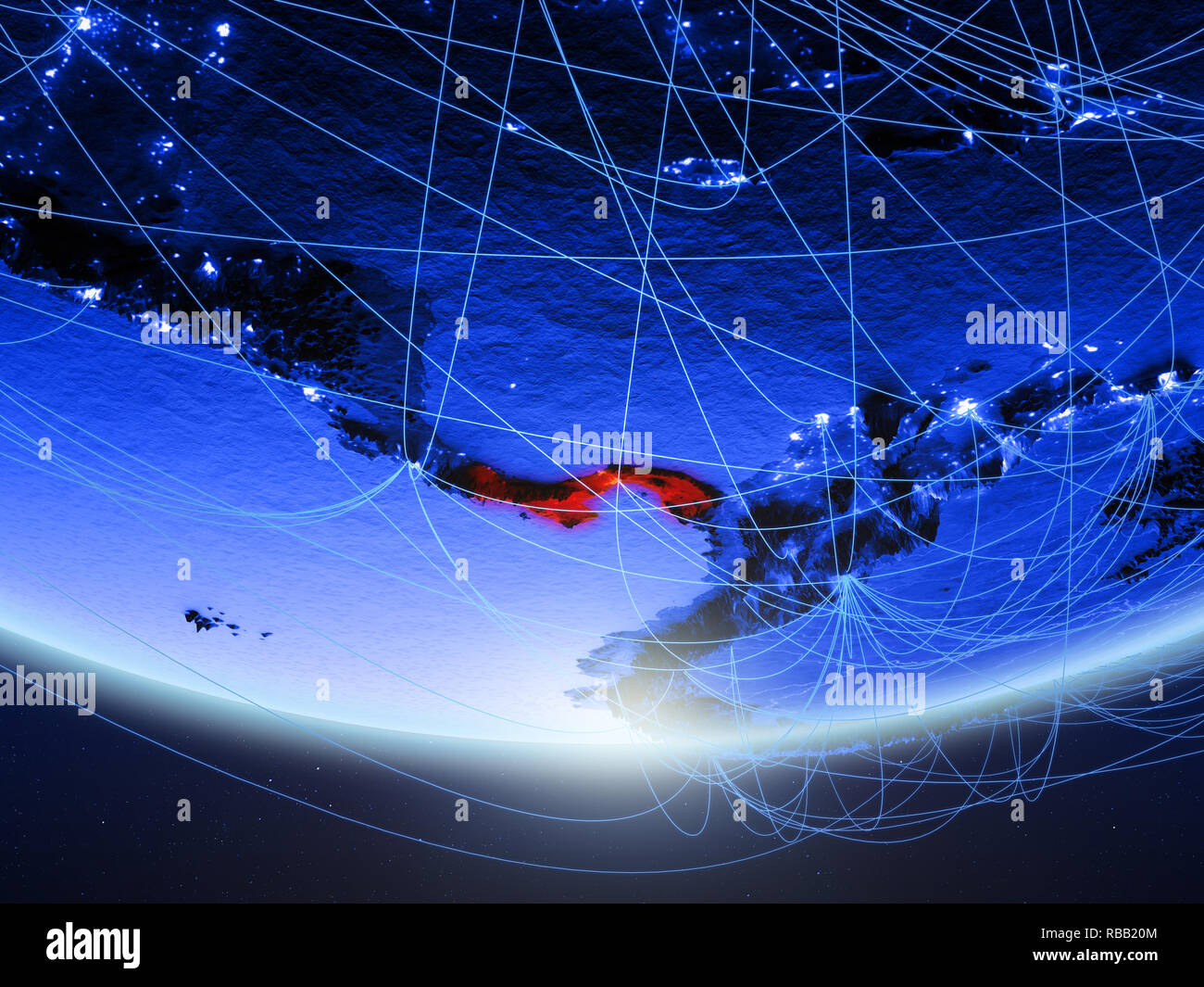 Panama on green model of planet Earth with network representing blue ...