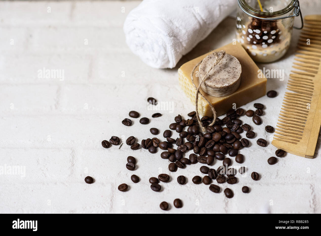 Organic soap with coffee beans. Spa concept Stock Photo - Alamy