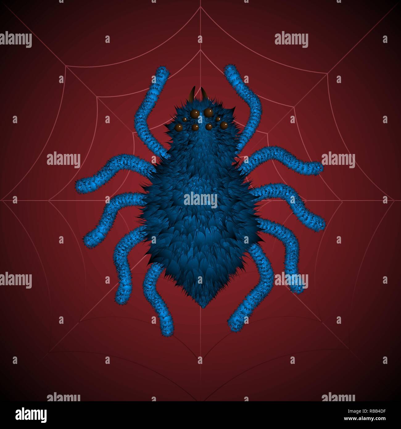Vector Illustration Of Scary Hairy Black Spider On Web 10 Eps Stock Vector Image And Art Alamy