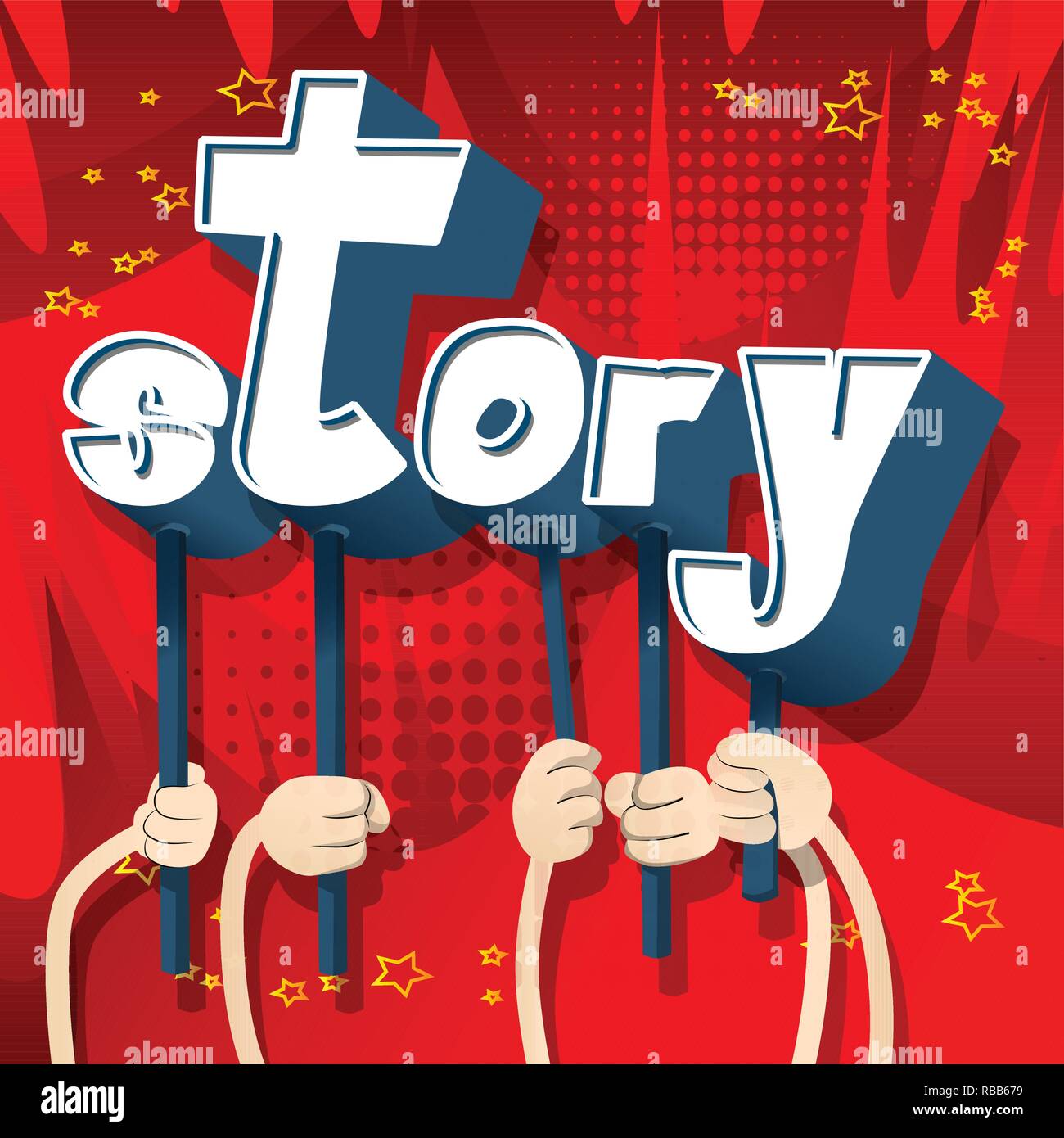 Diverse hands holding letters of the alphabet created the word Story ...