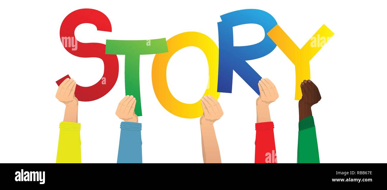Diverse hands holding letters of the alphabet created the word Story ...