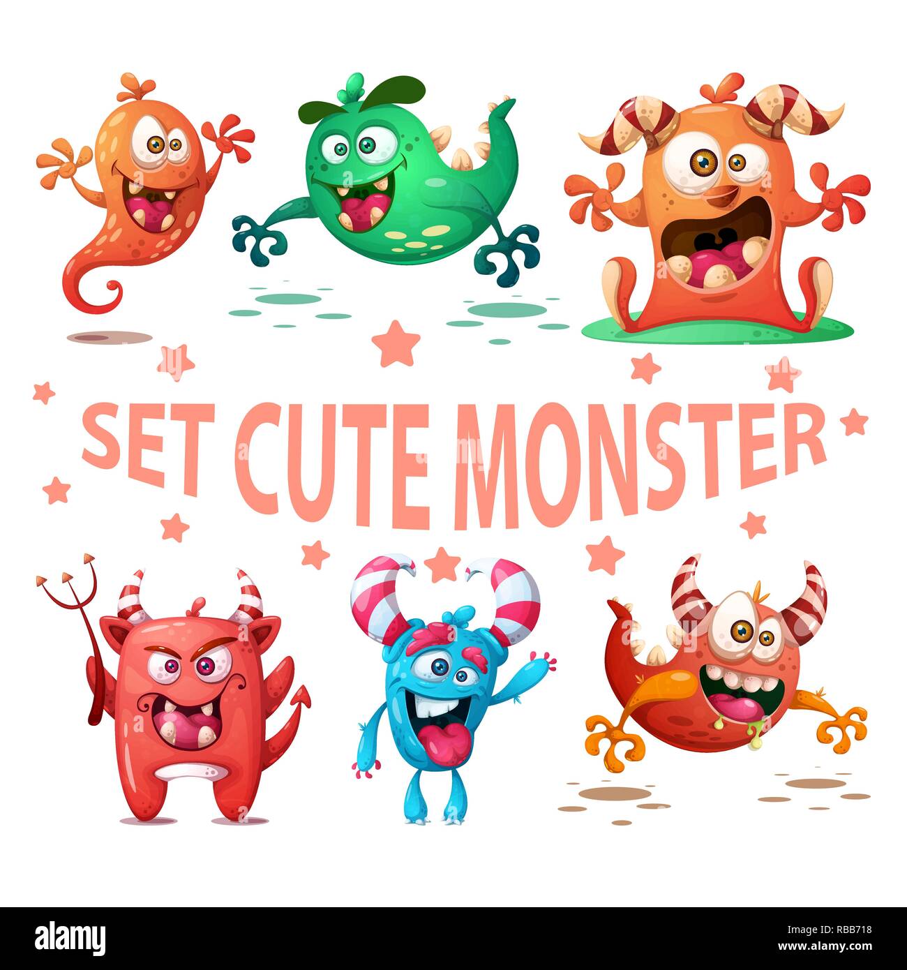 Set cute monster illustration. Funny characters Stock Vector Image ...