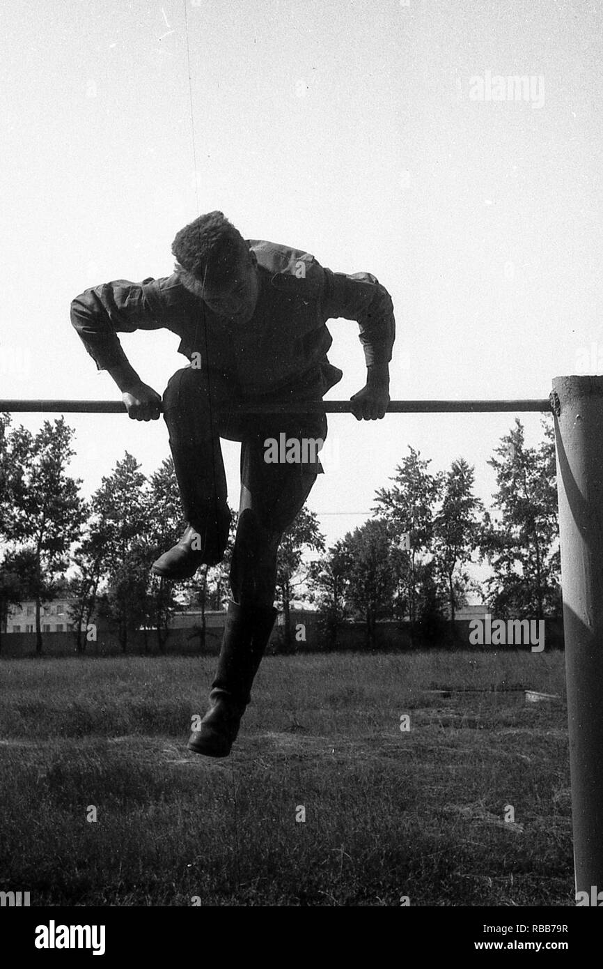 MOSCOW REGION, RUSSIA - CIRCA 1992: A soldier of the Russian army on a ...