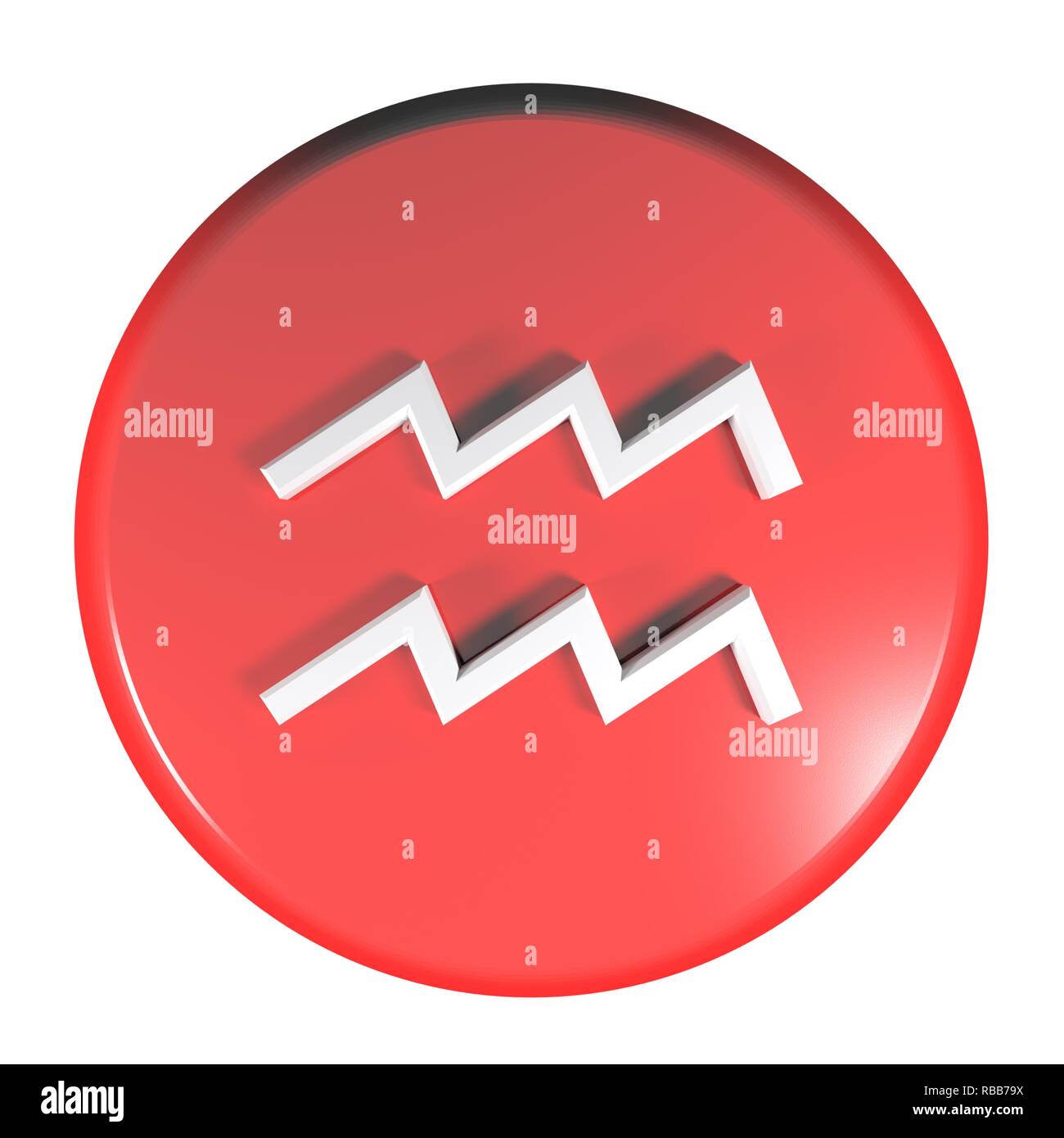 ZODIAC AQUARIUS ICON red circle push button - 3D rendering illustration ...