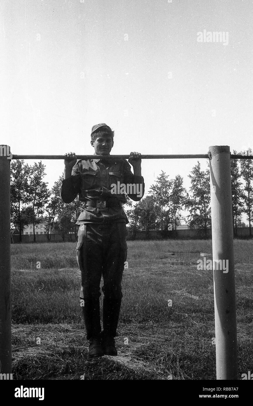 MOSCOW REGION, RUSSIA - CIRCA 1992: A soldier of the Russian army on a ...