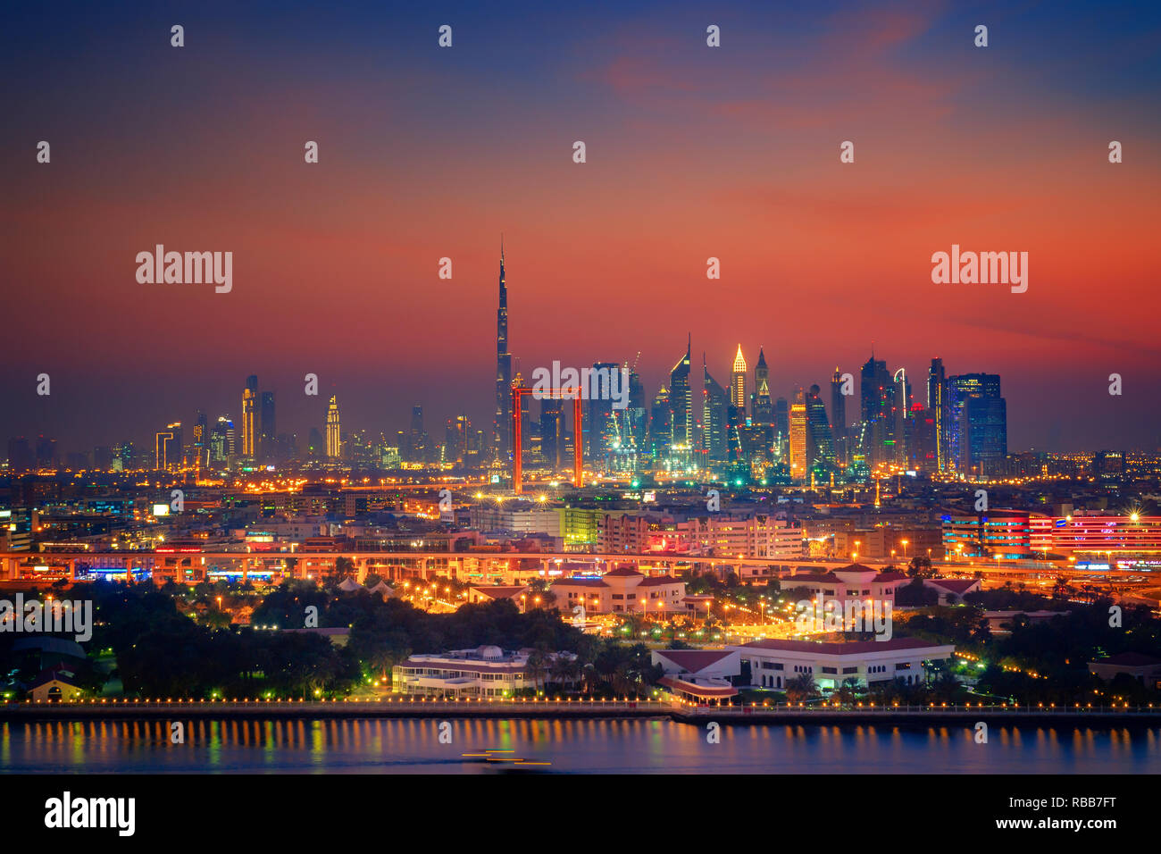 Sunset light light at night moon in dusk building hi-res stock ...