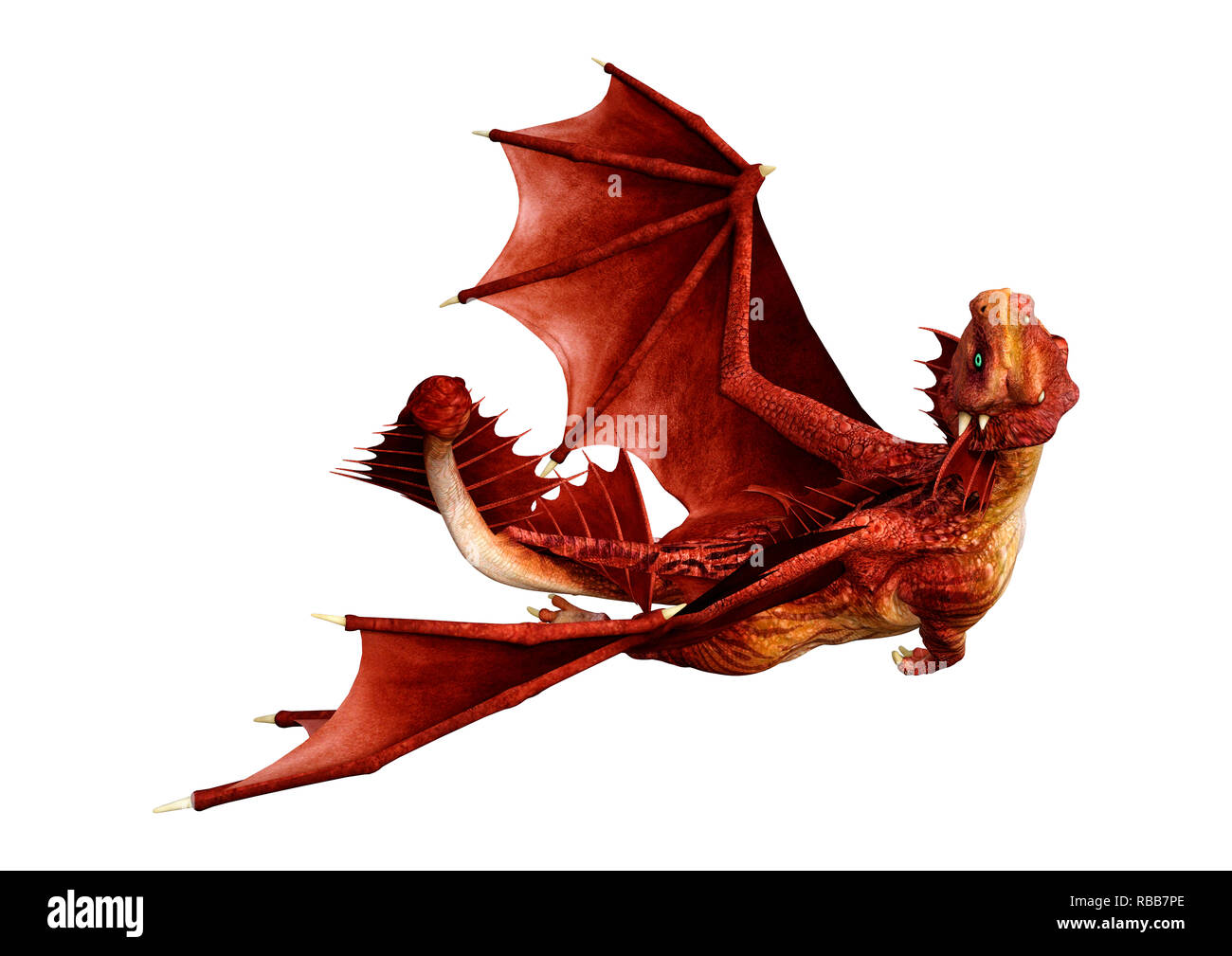 3D rendering of a red fantasy dragon isolated on white background Stock ...