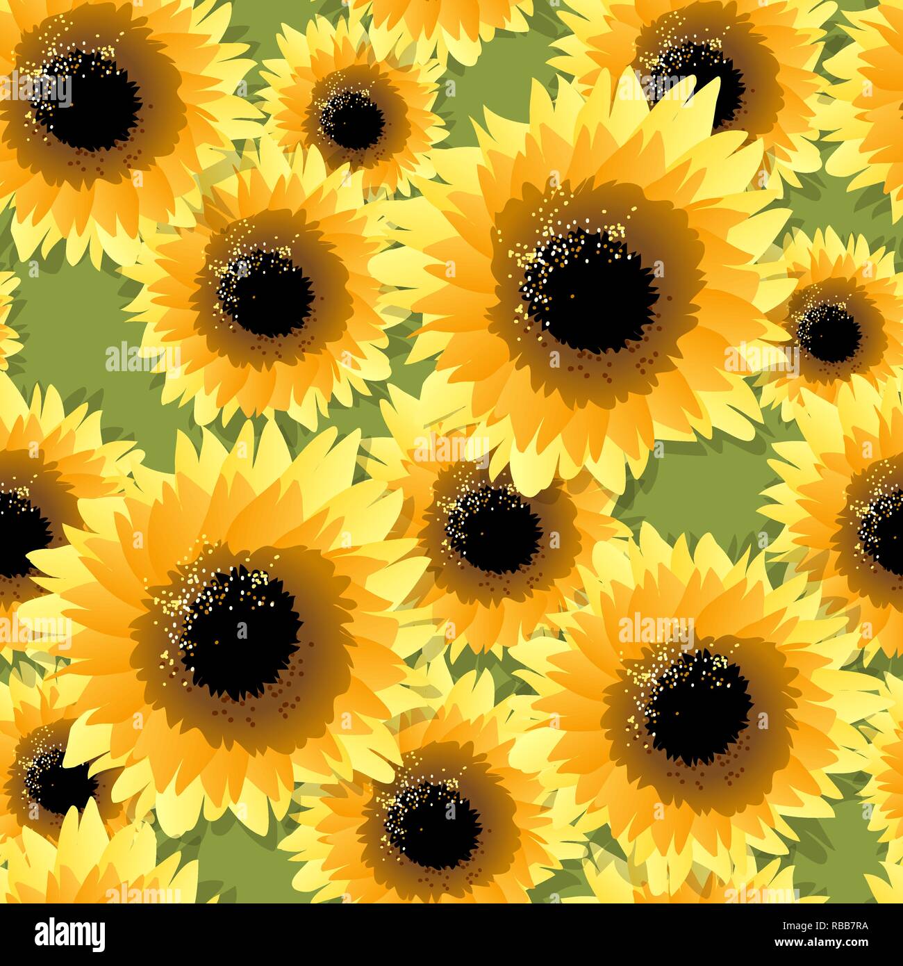 Seamless pattern with sunflowers drawn in cartoon style. Vector ...