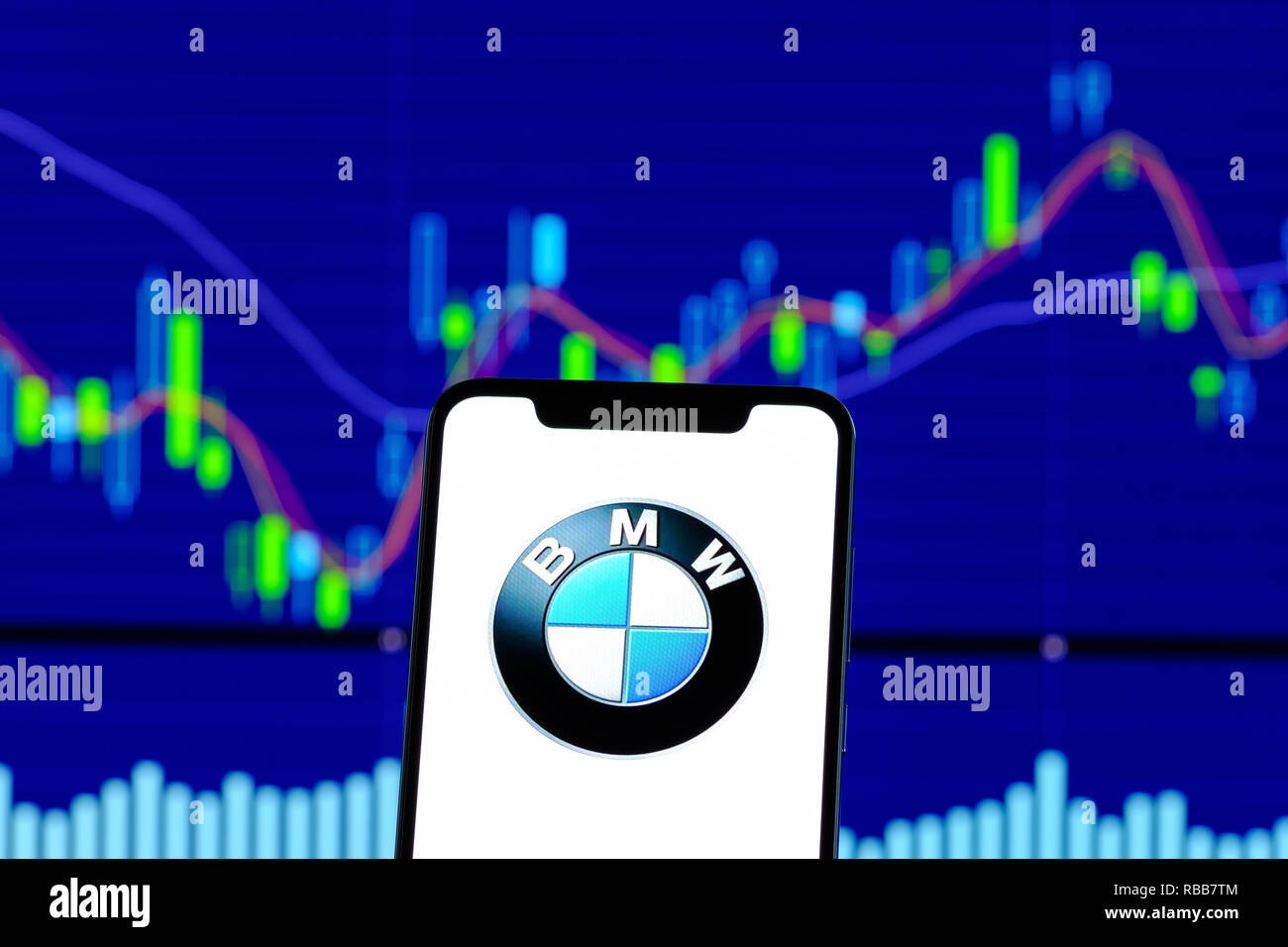 BMW logo is seen on an smartphone over stock chart Stock Photo - Alamy