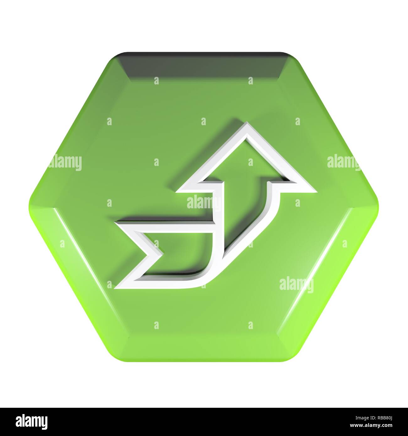 Green Hexagon push button arrow right and up - 3D rendering ...
