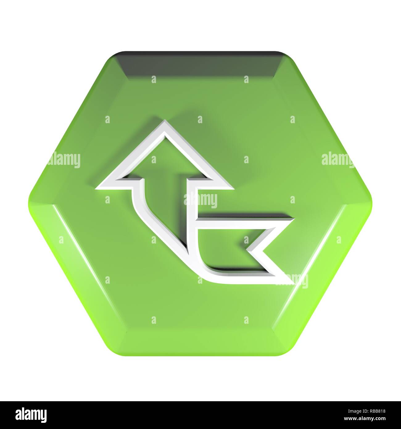 Green Hexagon push button arrow left and up - 3D rendering illustration ...