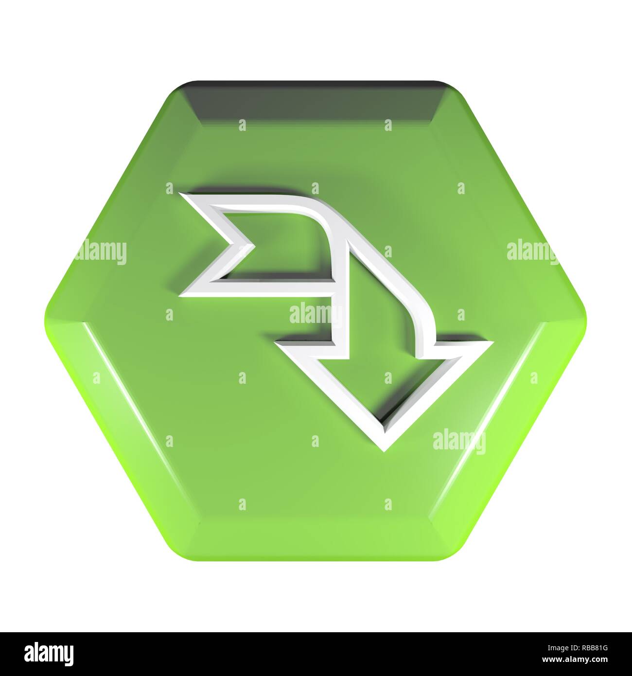 Green Hexagon push button arrow right and down - 3D rendering ...