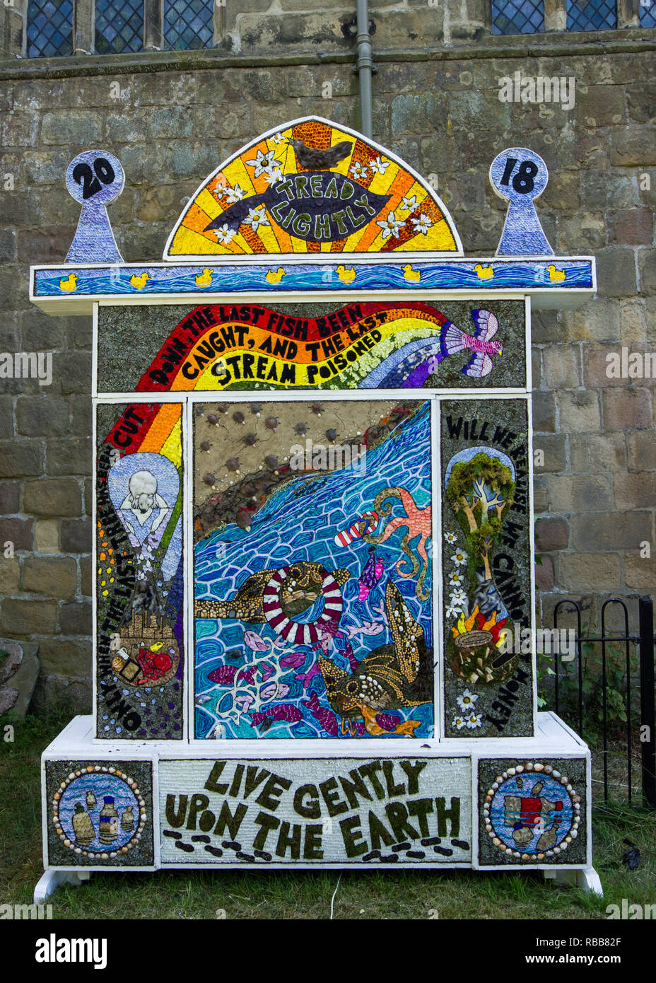 Well Dressing at Youlgreave, peak District 2018 showing ocean pollution ...