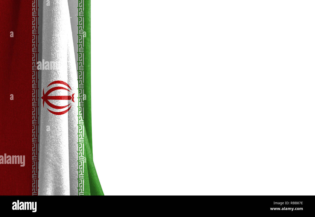 Flag of Iran white background and a place for the text. Close up ...