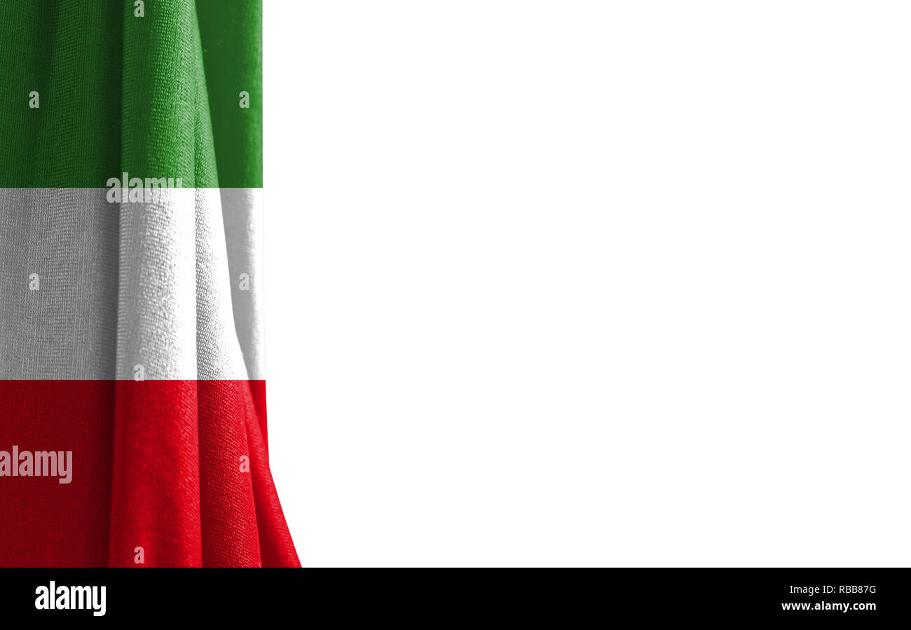 Flag of Italy white background and a place for the text. Close up ...