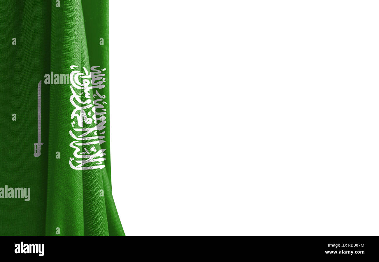 Flag of Saudi Arabia white background and a place for the text. Close ...