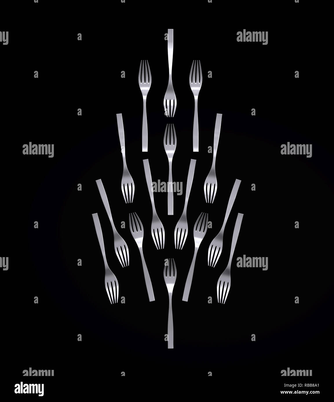 Christmas Tree made with Forks isolated on black background, 3d ...