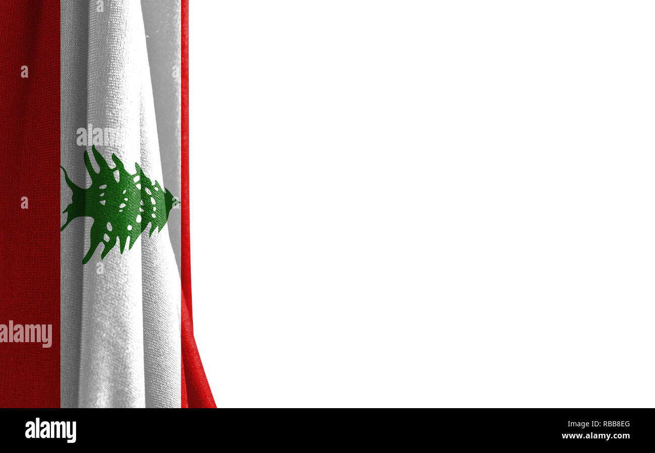 Flag of Lebanon white background and a place for the text. Close up ...