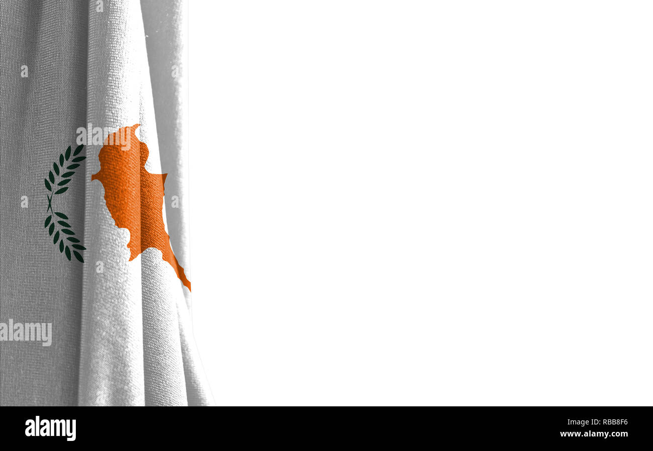Flag of Cyprus white background and a place for the text. Close up ...