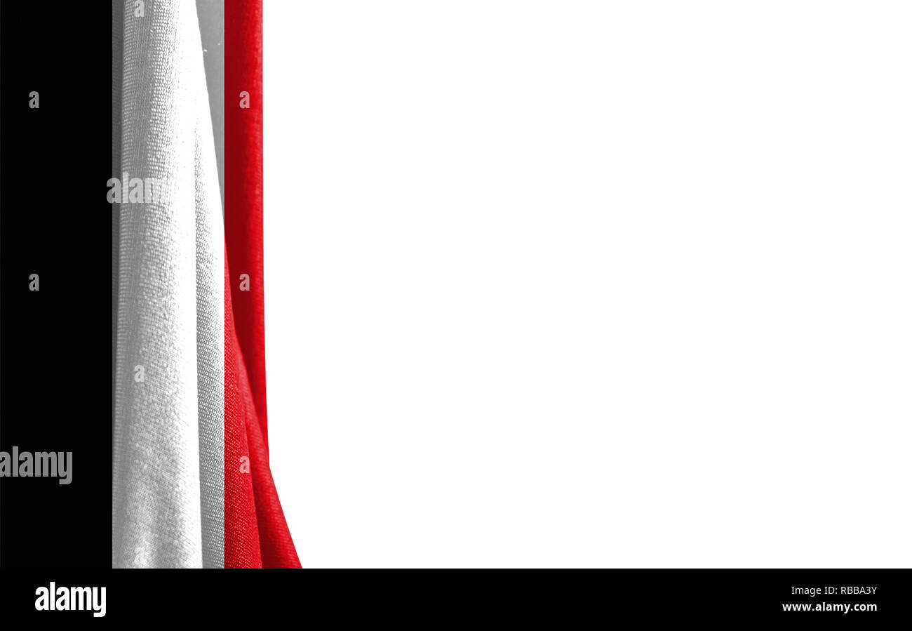 Flag of Yemen white background and a place for the text. Close up ...