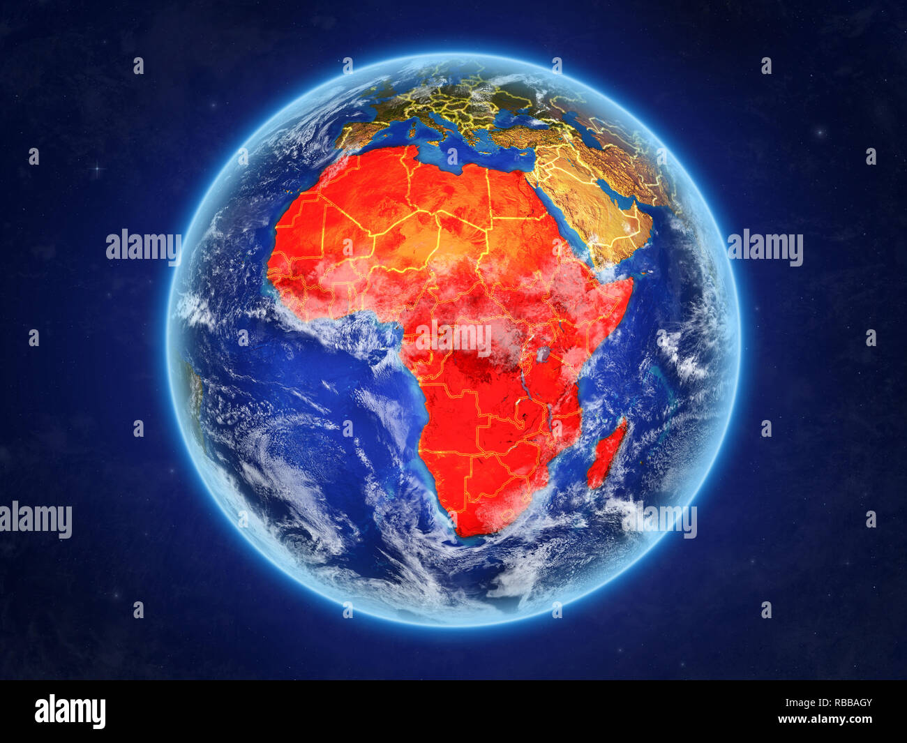 Africa from space. Planet Earth with country borders and extremely high ...
